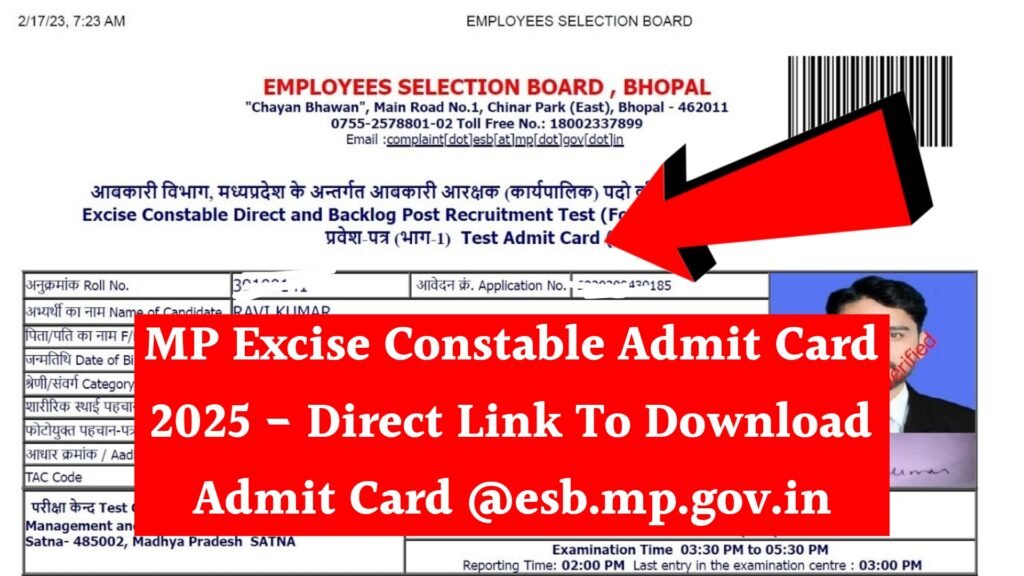 MP Excise Constable Admit Card 2025 - Direct Link To Download Admit ...