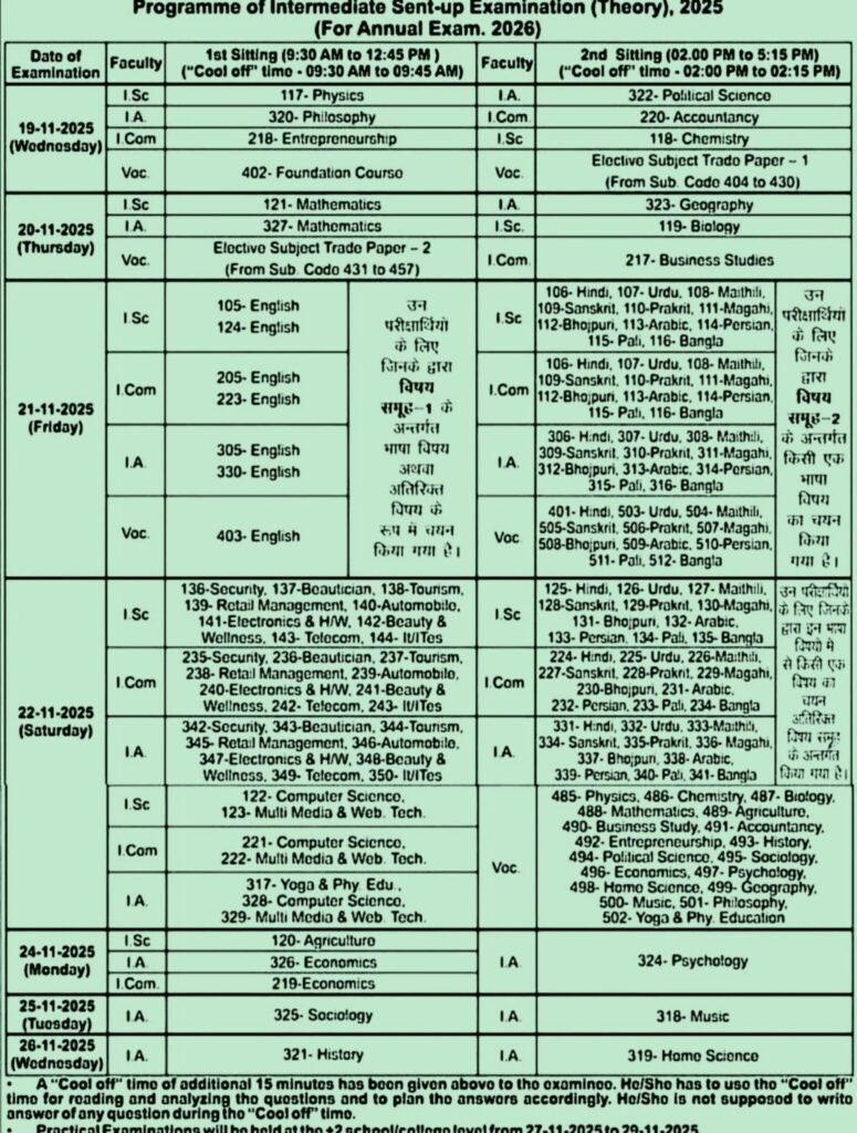 Bihar Board Class 12th Sent Up Exam 2025-26 - All Subject Question ...